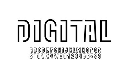 Digital font alphabet from thin segment line Vector Image