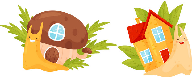 Cute cartoon snails carrying house on their backs Vector Image