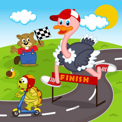 Rabbit wins the turtle in race design Royalty Free Vector
