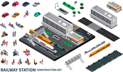 Isometric train station Royalty Free Vector Image