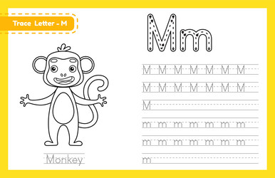 Trace letter m uppercase and lowercase alphabet Vector Image