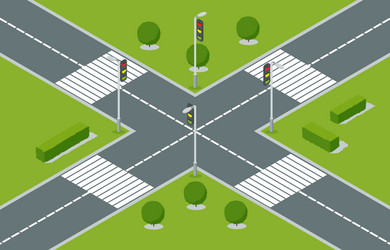 City crossroad isometric view with road markings Vector Image