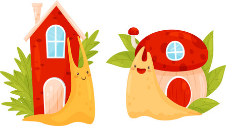 Cute cartoon snails carrying house on their backs Vector Image