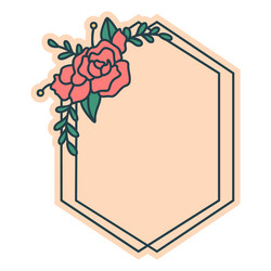 Squashed hexagon floral frame stroke Royalty Free Vector