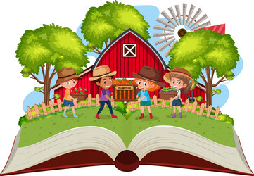 Children in farm on white background Royalty Free Vector