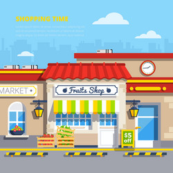 Asian market flat cartoon concept Royalty Free Vector Image