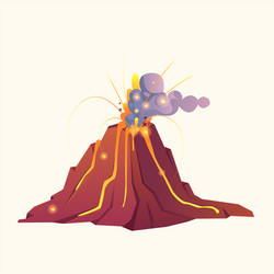 Volcano eruption and lava drawing Royalty Free Vector Image