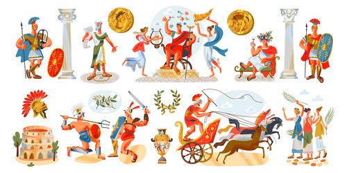 Ancient greece gods cartoon set Royalty Free Vector Image