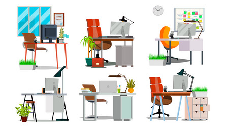 Office interior icons top view Royalty Free Vector Image
