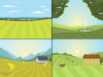 Village landscapes farm field Royalty Free Vector Image