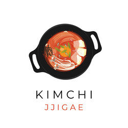 Korean traditional kimchi soup in a clay pot Vector Image
