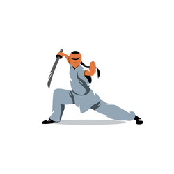 Master wushu shaolin warrior in a jump Royalty Free Vector