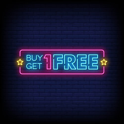 Buy 3 get 1 free neon signs style text Royalty Free Vector
