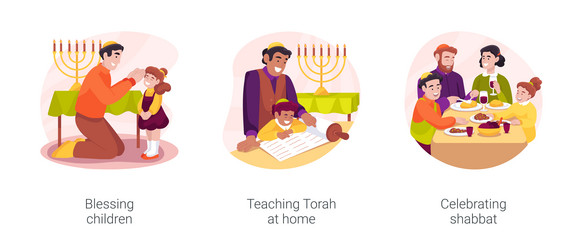 Celebrating shabbat isolated cartoon Royalty Free Vector