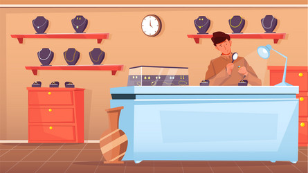 Jewelry store showcase flat Royalty Free Vector Image