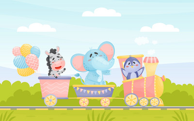 Zoo animals riding colorful train Royalty Free Vector Image