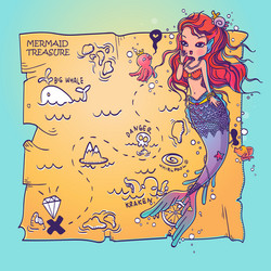 A mermaid and treasure map Royalty Free Vector Image