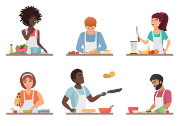 Cartoon happy cute people cooking set isolated Vector Image