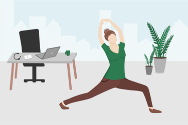 Young woman stretching at workplace in office Vector Image