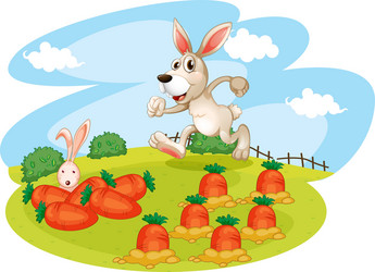 Cartoon rabbit with carrot plant in the garden Vector Image