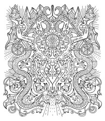 Monsters page with occult and mystic symbols Vector Image