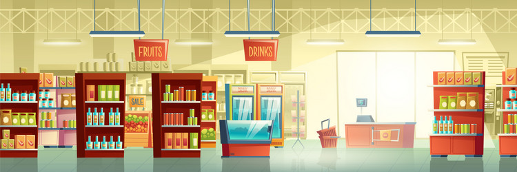 Supermarket trading room interior cartoon Vector Image
