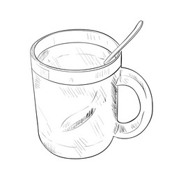 Sketch of glass cup with spoon Royalty Free Vector Image