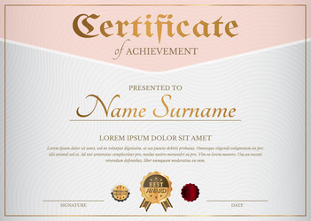 Certificate rose gold diploma template Royalty Free Vector