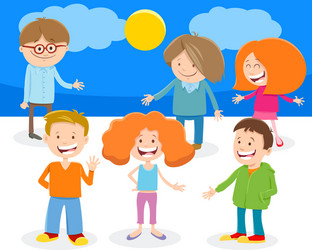Cartoon happy children and animals getting ready Vector Image