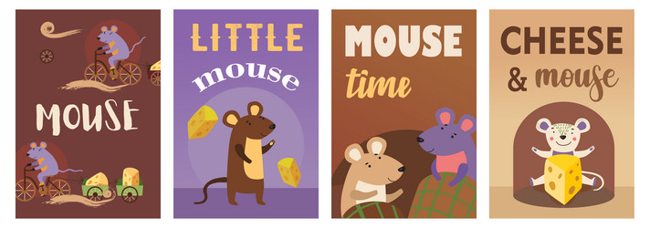 Bright greeting card designs with happy mice Vector Image