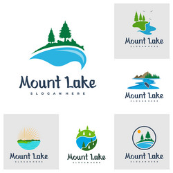 Set of lake logo design template mount Royalty Free Vector