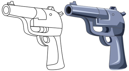 Simple cartoon gun and doodle outline for Vector Image