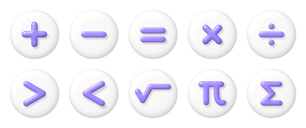 Math 3d icons set purple arithmetic plus minus Vector Image