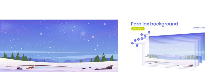 Parallax background winter city skyline frozen bay