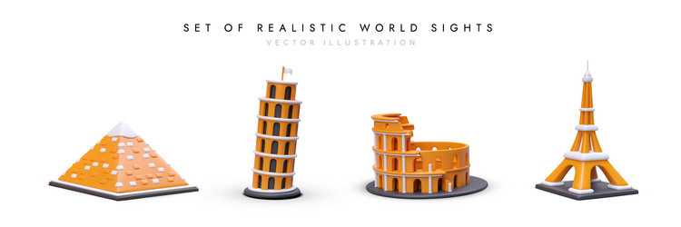 Banner with set of 3d architectural monuments Vector Image