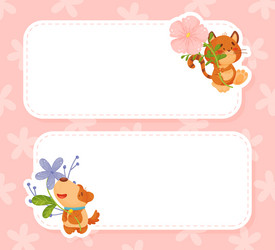 Cute animals with flowers on stalk empty note card