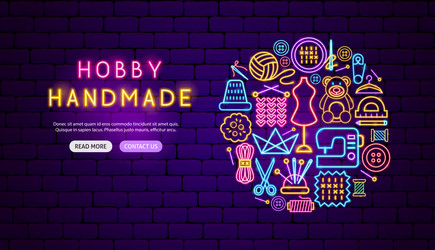 Handmade hobby neon banner design Royalty Free Vector Image