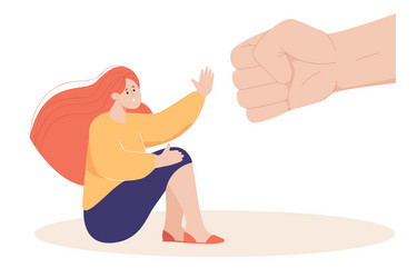 Huge Fist Threatening Sad Woman Royalty Free Vector Image