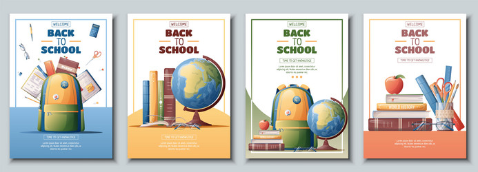 Set of flyer template with school backpack books Vector Image