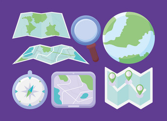 Seven geography items Royalty Free Vector Image