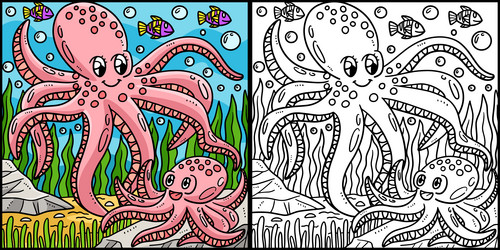 Mother octopus cartoon colored clipart Royalty Free Vector