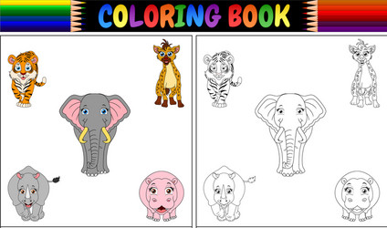 Coloring book with wild animals collection Vector Image
