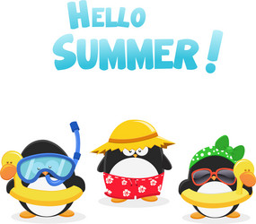 Summer penguins with billboard Royalty Free Vector Image