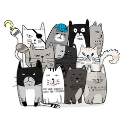 Cute cat gang with hand drawn cartoon Royalty Free Vector