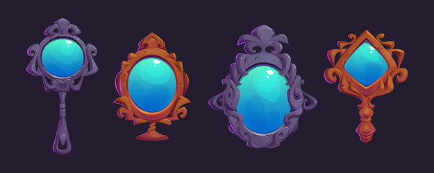 Cartoon antique neon effect vintage mirror frame Vector Image