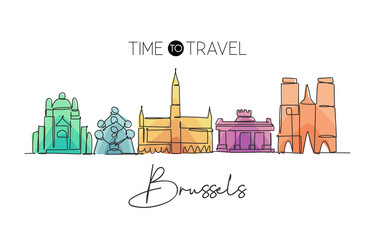 One continuous line drawing brussels city Vector Image