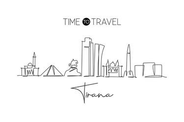 One continuous line drawing of tirana city Vector Image