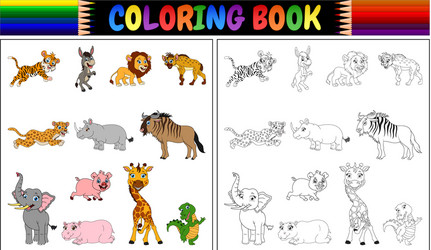 Coloring book with wild animals cartoon Royalty Free Vector