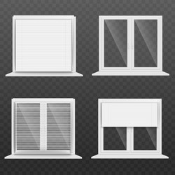 White jalousie window blind set - realistic glass Vector Image