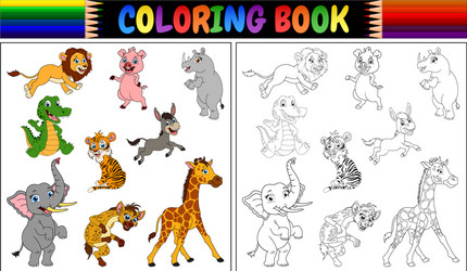Coloring book with wild animals cartoon Royalty Free Vector